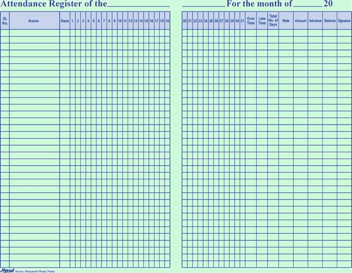 Monaf 2 Year General Purpose Attendance Register - Monaf Stores