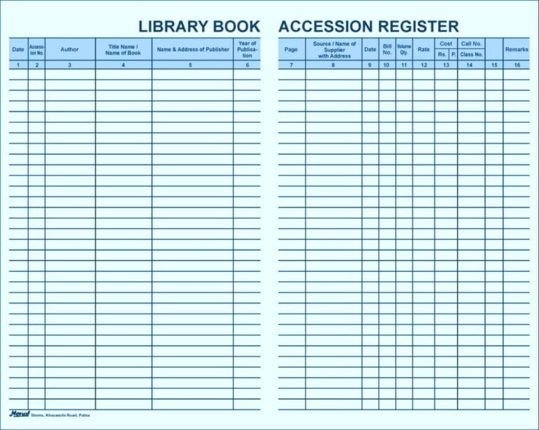 Library Book Accession Register - 4 Q - Monaf Stores