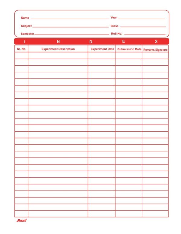 Index Paper for Projects / Index Sheets for Assignments, Projects ...