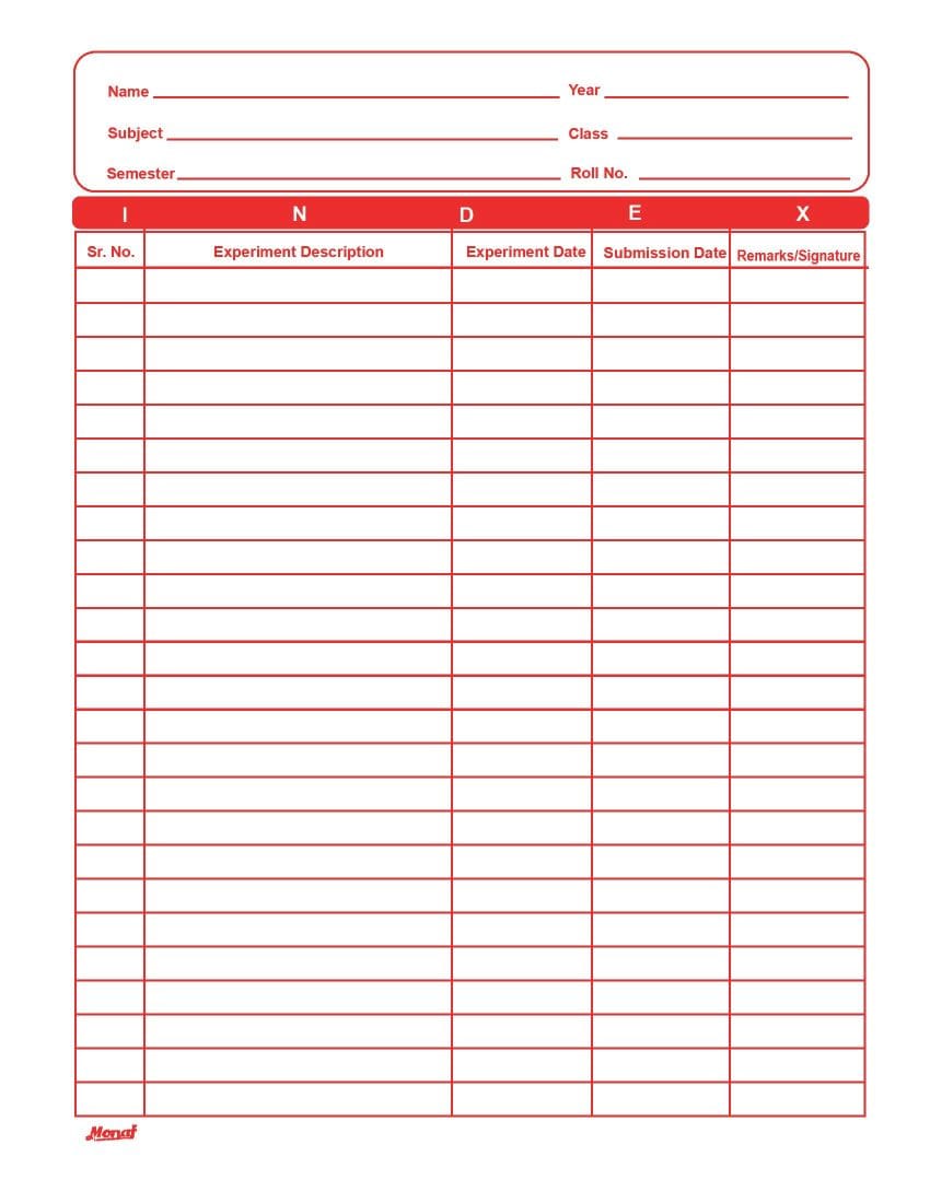 Index Paper for Projects / Index Sheets for Assignments, Projects ...
