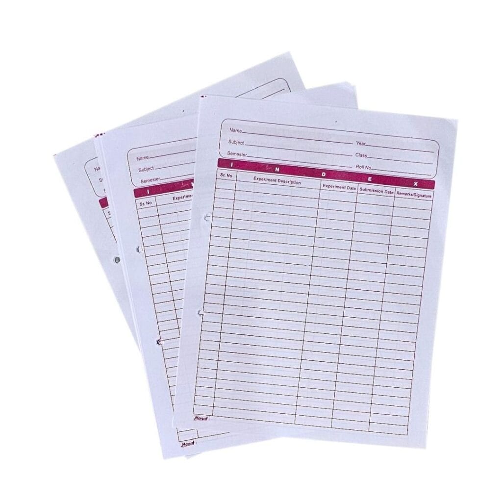 Index Paper for Projects / Index Sheets for Assignments, Projects ...